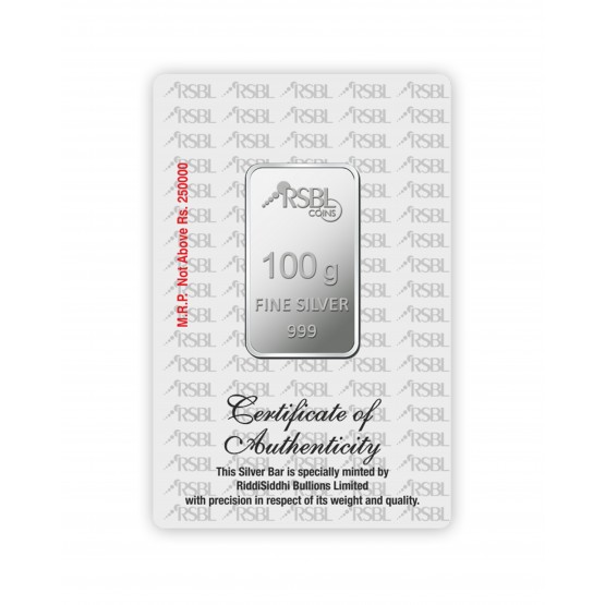 100 gm Silver Bar | Buy 999 Purity 100 gm Silver Bar Online